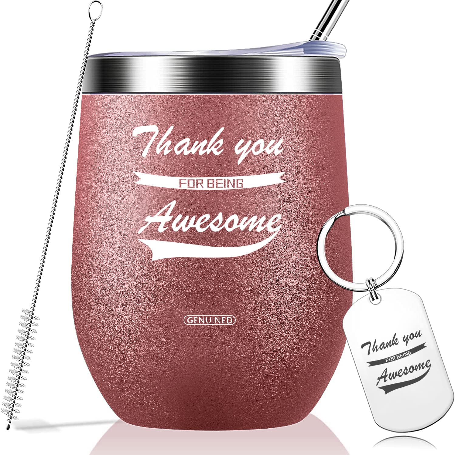 GENUINED Thank You Gifts | Birthday Gifts for Women | Thank You for Being Awesome | Employee Appreciation Gifts | 12 OZ Stainless Steel Insulated Tumbler with Straw