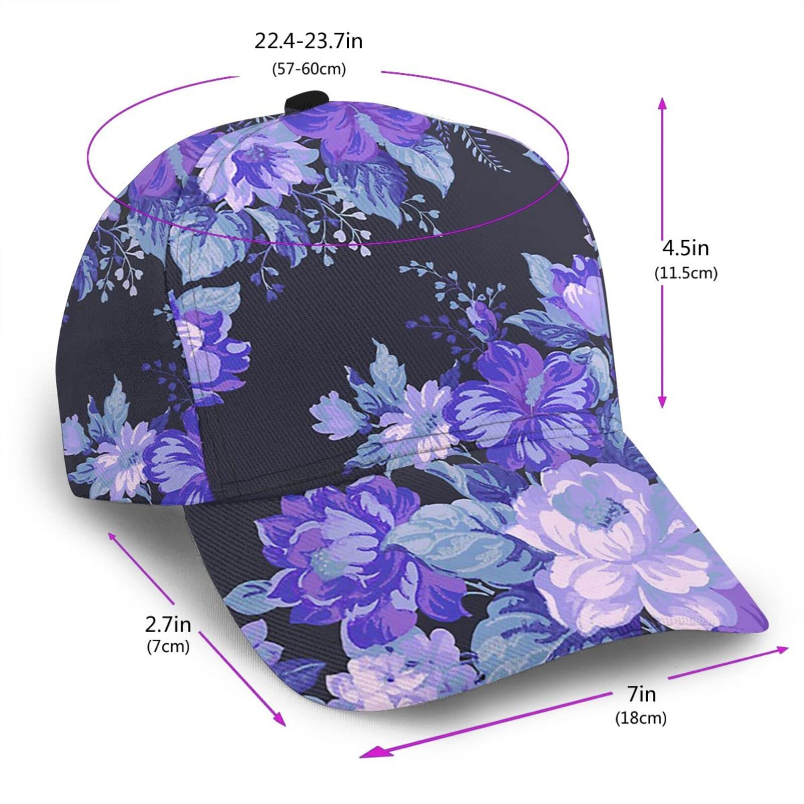 Floral Baseball Caps for Women Purple Low Profile Fashion Adjustable Dad Hat for Summer Beach Travel