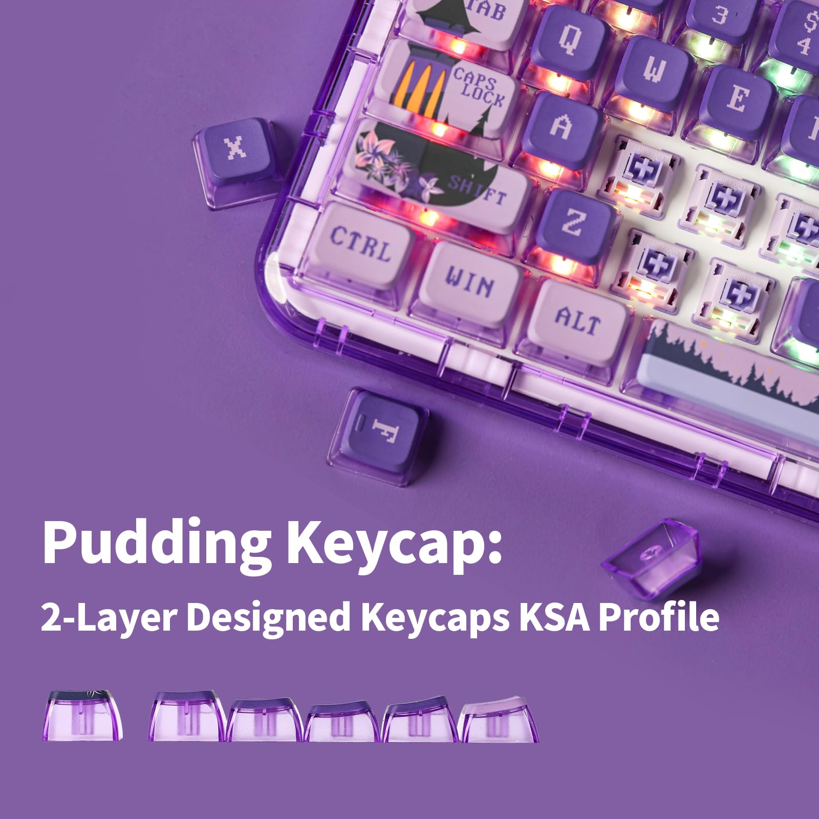 EPOMAKER CK75 75% Transparent Gasket Hot Swap RGB Bluetooth/2.4Ghz Wireless/Type-C Wired Gaming Keyboard with KSA Profile PBT Keycaps, Compatible with Win/Mac/Android(Purple,Clove Switch)…