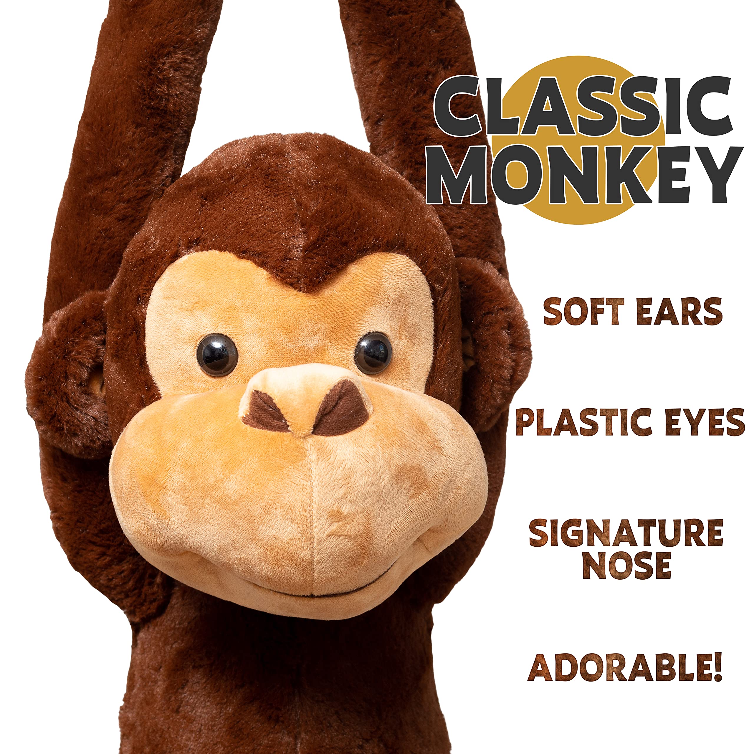 Giant 4ft Hanging Monkey Stuffed Toy - Ultra Soft, Connectable Hands & Feet, Perfect for Comfort & Decoration