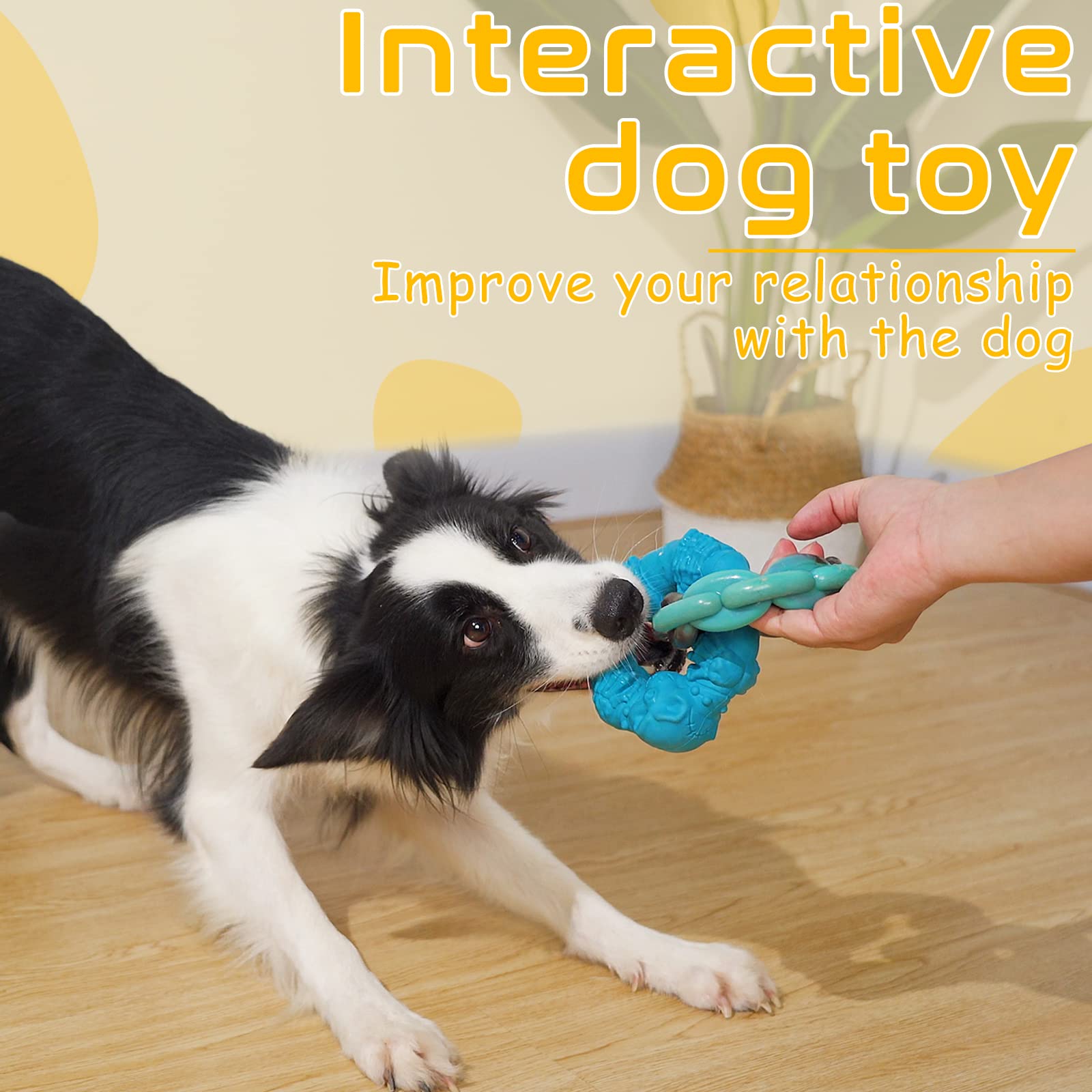 Rmolitty Dog Toys for Aggressive Chewers Large Medium Breed Dogs, Indestructible Interactive Tough Non-Toxic Natural Rubber & Nylon Tough Teething Double-Ring Chew Toys