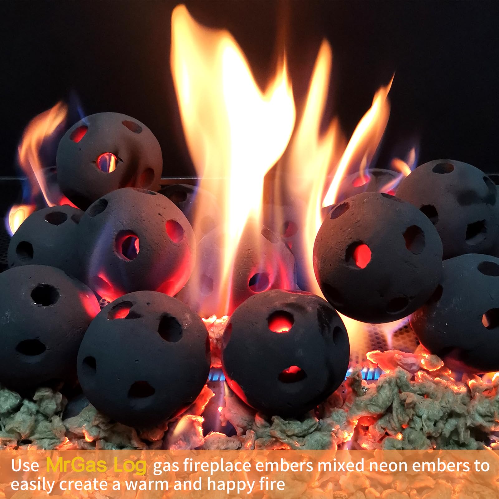 MrGas Log Gas Rock Wool for Gas Logs, 3.88 oz Glowing Embers Mixed with Fireplace Neon Embers for Vented Gas Log Sets, Inserts, Natural Gas, Fireplaces, Fire Pit and Stoves, Add Glow