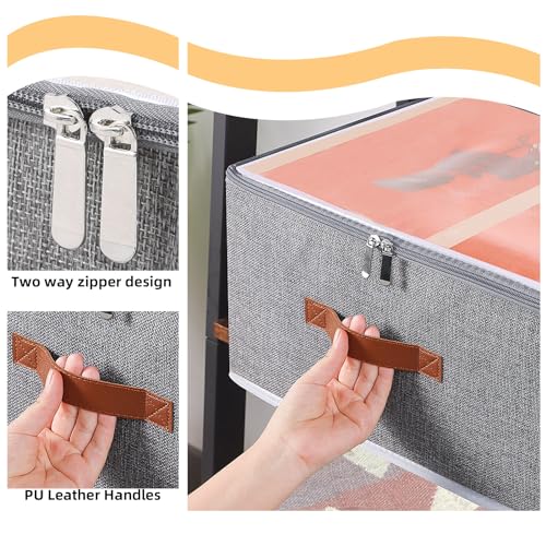 OUTBROS Large Storage Bins with Lid, Foldable Storage Bags and Handle, Zipper Storage Boxes, Used for storing clothes, blankets, pillows, 19.7 x 15.7 x 11.8 inch, 2-Pack