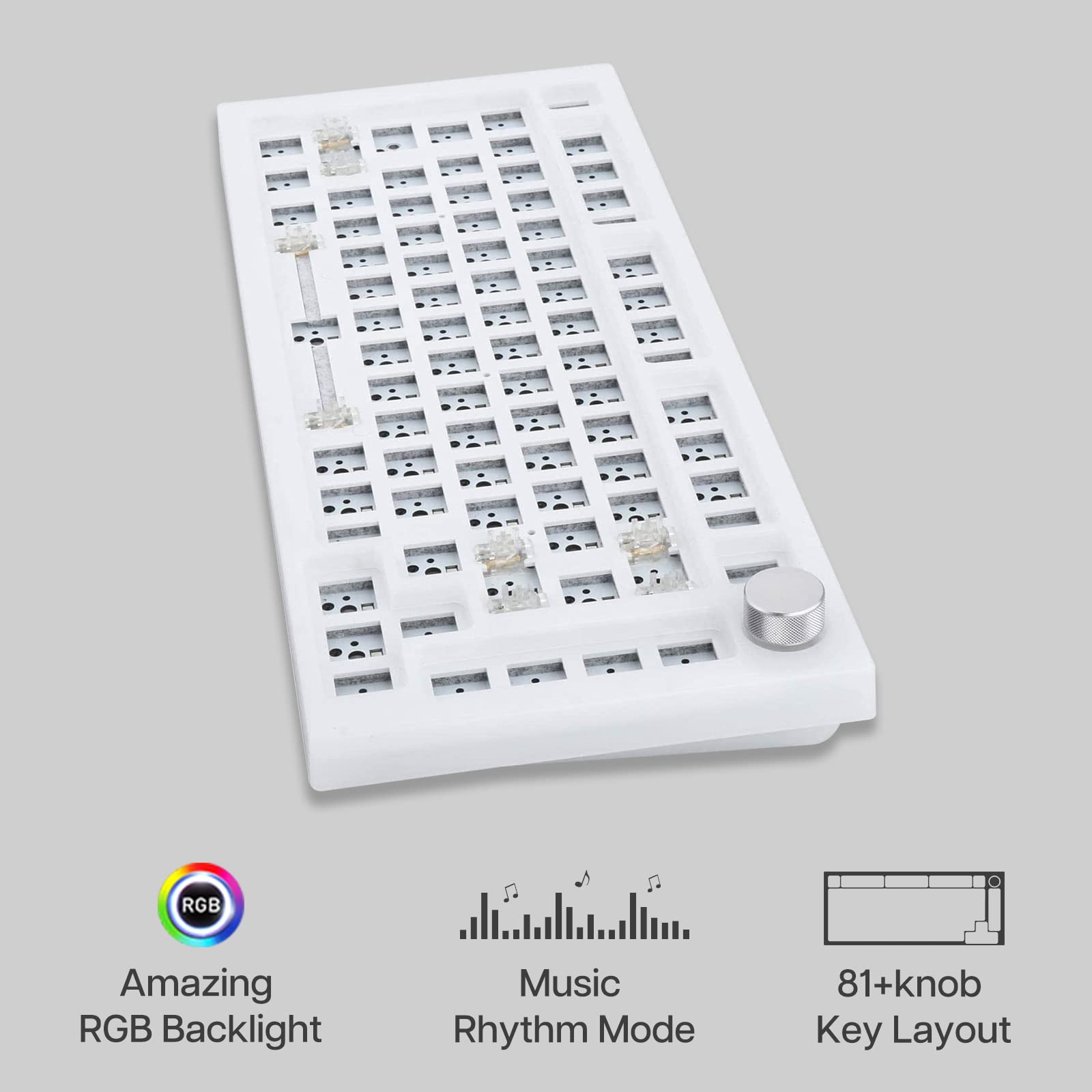 EPOMAKER Next time Skyline Gasket-mounted 75% Hot Swappable Wired Gaming Keyboard DIY Kit with RGB Backlight, Rotary Knob, Compatible with 3Pin 5Pin Gateron/Cherry/Kailh/Otemu Switch (White)