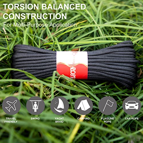Nylon Rope Diamond Braided Black Rope 1/8inch×50feet(3mm×15m),High Strength Clothes line,Swings Nylon Cord,Hiking, Camping Poly Rope,Climbing Knots Utility Rope,Crafting Rope,Mooring Outdoor Rope