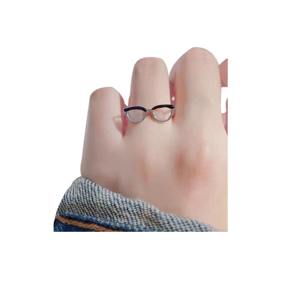 Glasses Open Ring for Women Cute Funny Weird Wizard Harry Black Adjustable Finger Ring Mini Glasses for Toy