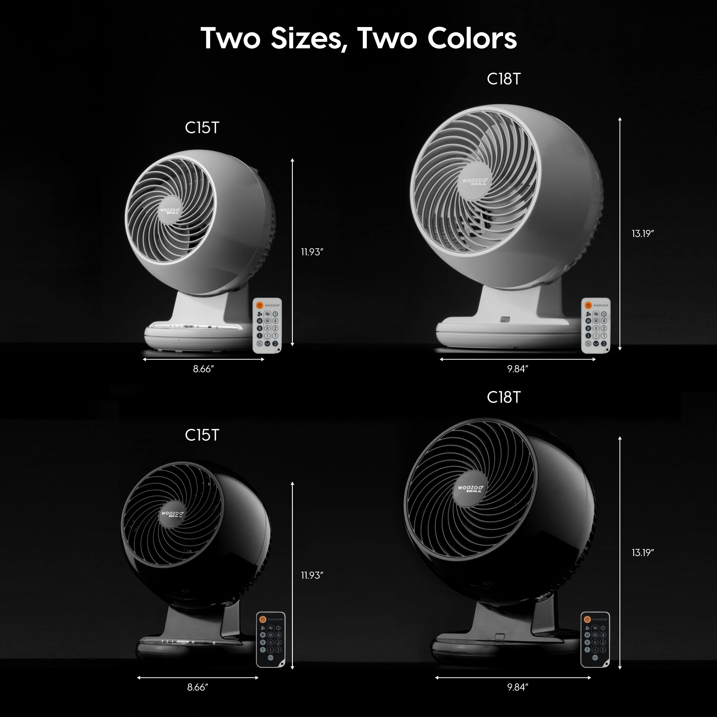 IRIS USA WOOZOO Oscillating Fan, Vortex Fan, Remote Equipped 7-in-1 Fan w/ Timer/ Multi Oscillation/ Air Circulator/ 3 Speed Settings, 74ft Max Air Distance, Large, Black