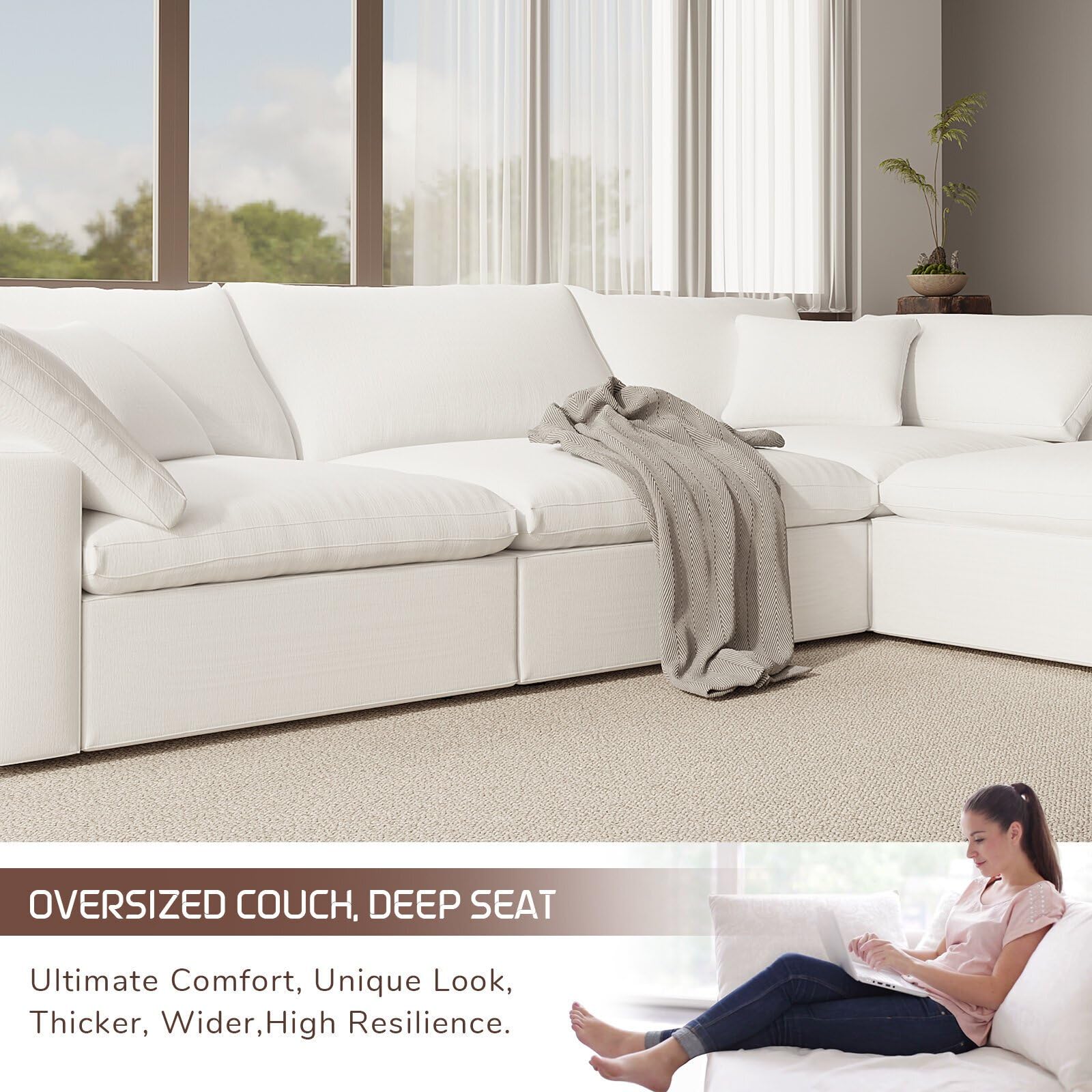 Intuition Decor Cloud Modular Sectional Sofa,78.6" Down Filled Sofa Minimalist Sofa Cover Washable and Replaceable Couches for Living Room,Sectional Sofa Deep Seat White