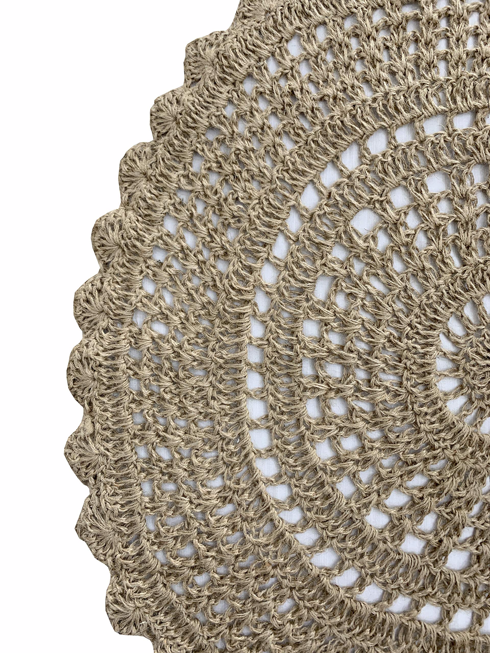 THE BEER VALLEY Jute Crochet Hand Woven Rug, 3' Round - Natural, Anti Slip Handmade Scalloped Small Accent Rugs for Patio, Kitchen Boho Décor - 3 Feet Round