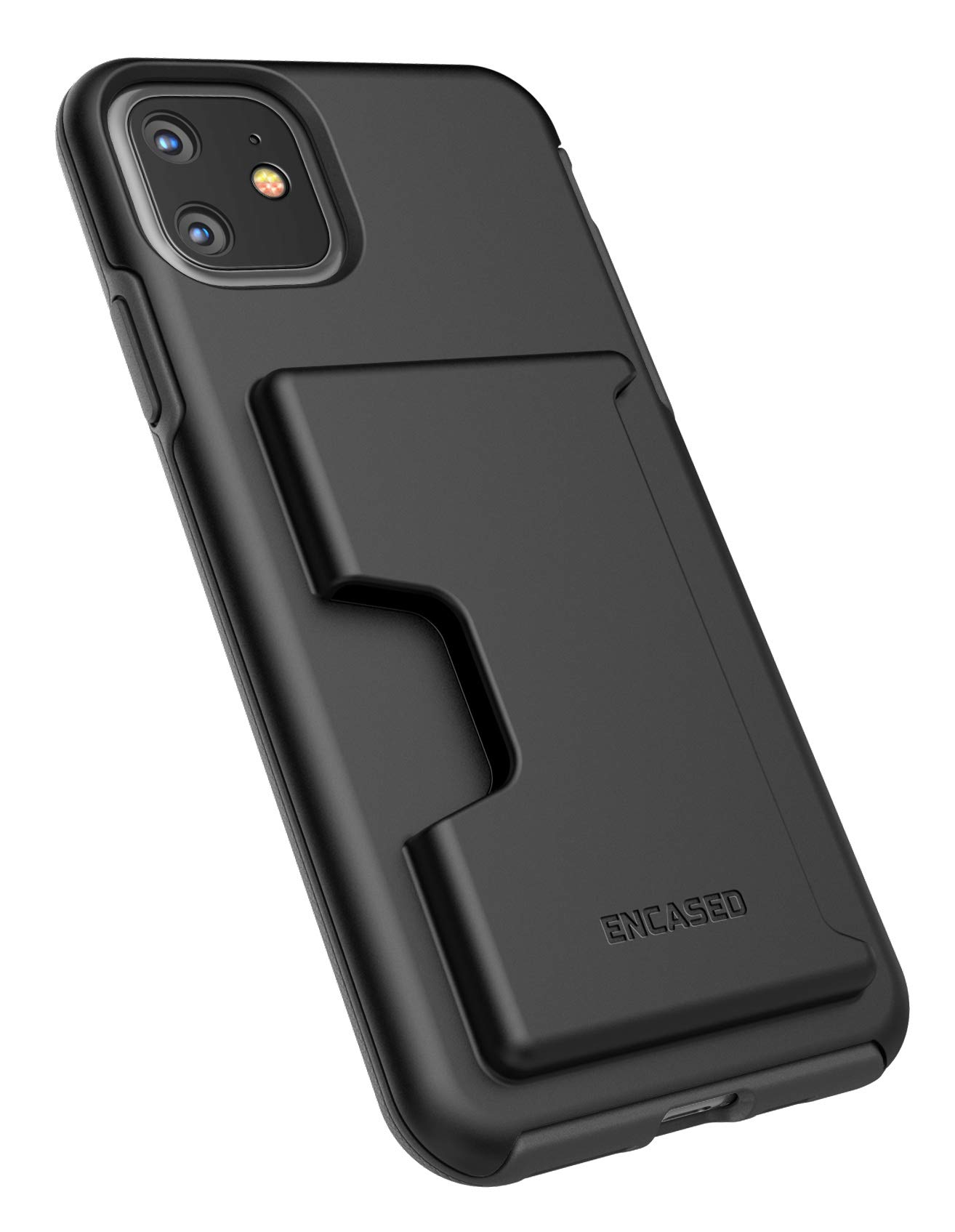 ENCASED iPhone 11 Wallet Case (2019) Ultra Durable Cover with Card Holder Slot (4 Credit Cards Capacity) Black