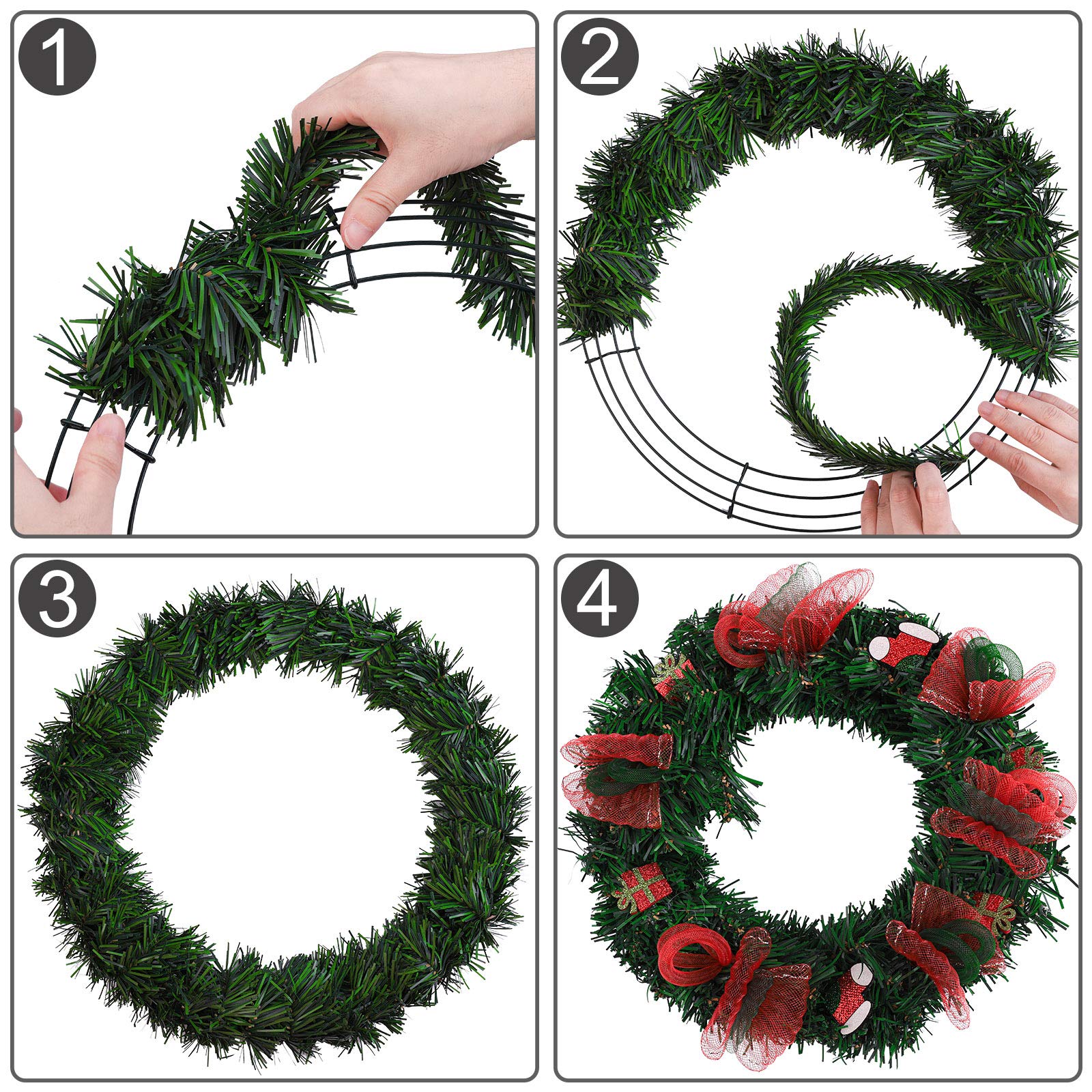 ELCOHO 4 Pack Wreath Frames with Green Flexible Paddle Wire Holiday Wreath Frames for Christmas Wreaths, Crafts, and Floral Flower Arrangements