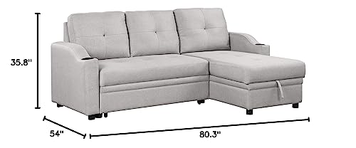 Merax L Shaped Sectional Sofa with Pull-Out Sleeper Bed Chaise Lounge for Living Room, Apartment or Small Spaces Love Seats, Antique Gray w/Storage