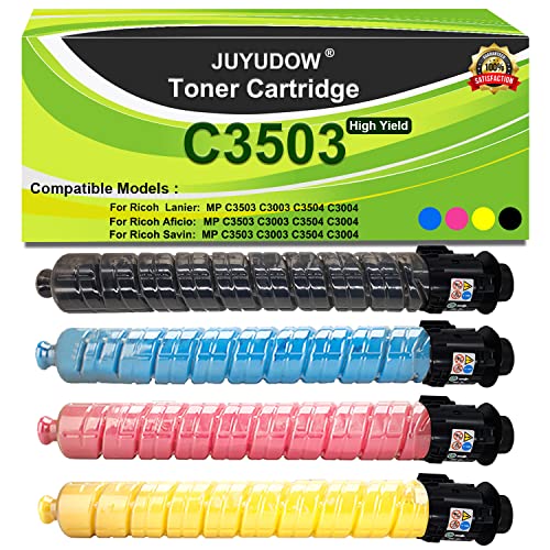Juyudow MP C3503 Toner Cartridge Compatible for Ricoh Aficio Lanier Savin MP C3503 C3003 C3004 C3504 (4 Pack, BK, C, Y, M) Part#: 841813 841814 841815 841816 High Yield