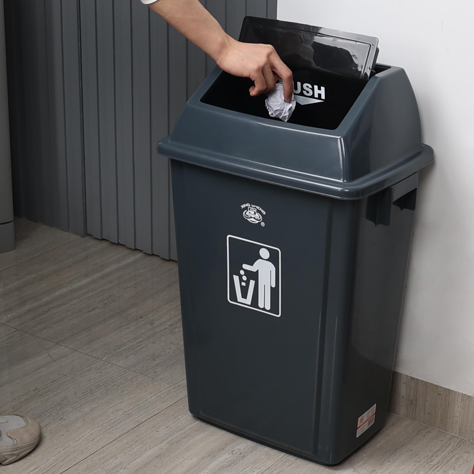 Lasbily Set of 4 15 Gallon Plastic Swing Top Trash Cans, Large Tall Kitchen Waste Garbage Bin with Swing Lid for Indoor/Outdoor Use