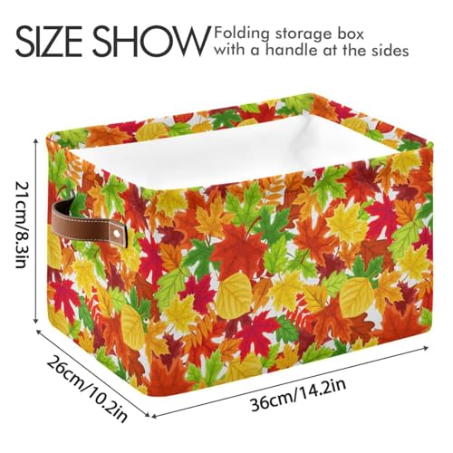 Fall Autumn Leaves Storage Basket Bins Decorative Toy Laundry Basket Organization with Handles for Pet Books Clothes Makeup Nursery Closet Office,2 pcs