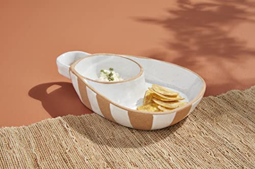 Mud Pie Terracotta Chip & Dip, 7" x 9 3/4", White