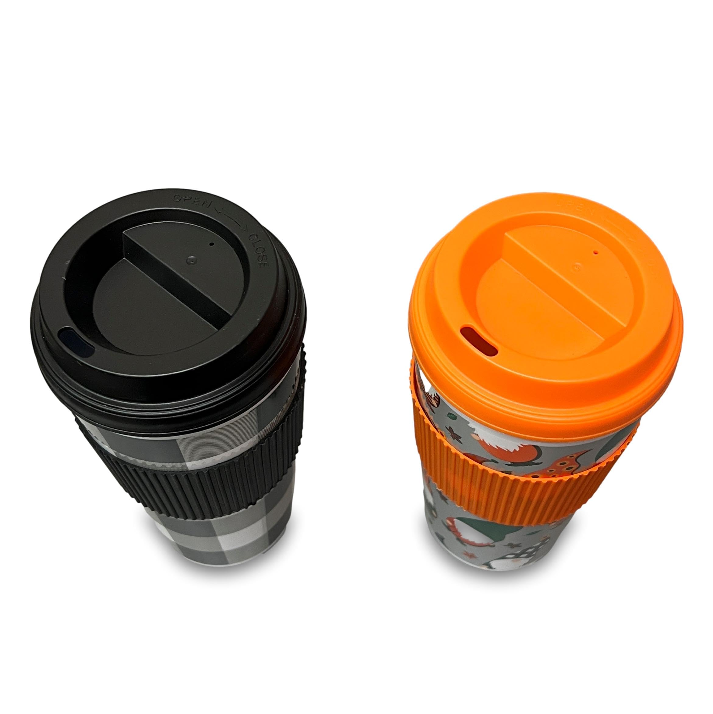 Fall Autumn Travel Coffee Double Wall Tumbler Cup 16 oz - Pack of 2 (Pumpkins & Leaves)
