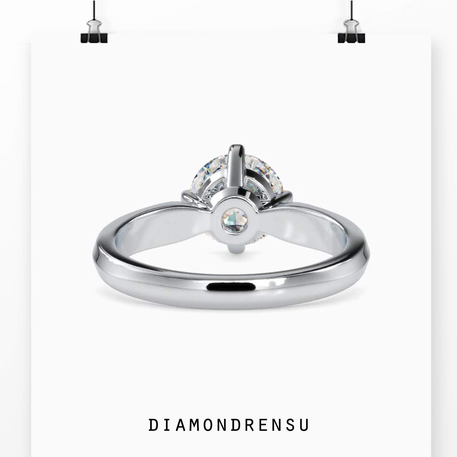 Diamondrensu1.13 CT Round Colorless Moissanite Diamond Compass Prong Setting Engagement Ring, Knife Edge Wedding Ring, Solitaire Ring for Women, 10K White Gold, Ring Size 7 US