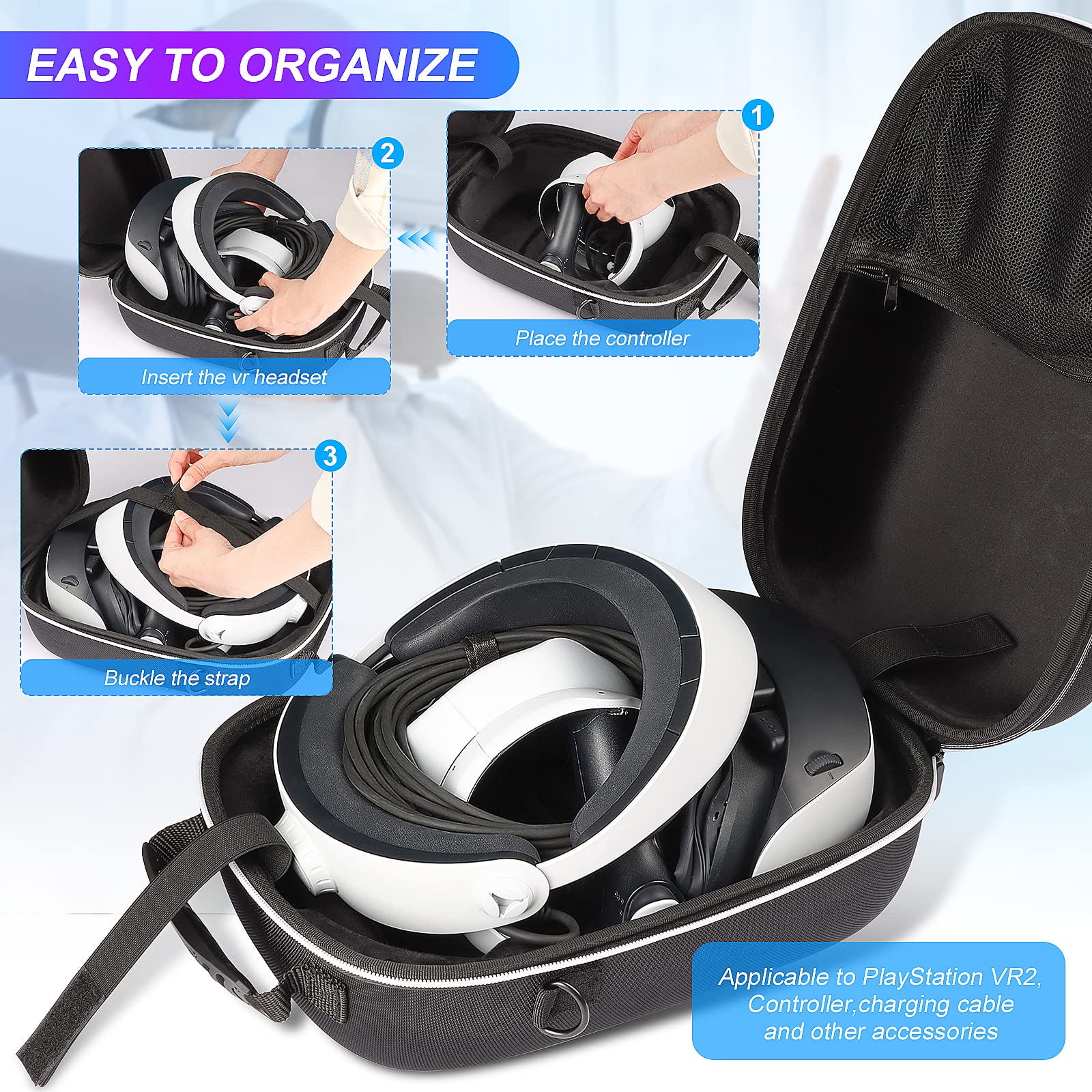 Hard Carrying Case Compatible with PlayStation VR2 Gaming Headset and Touch Controllers Accessories,Waterproof Box for PSVR2 with Shoulder Strap&Clean Cloth - Excluding vr for PSVR2