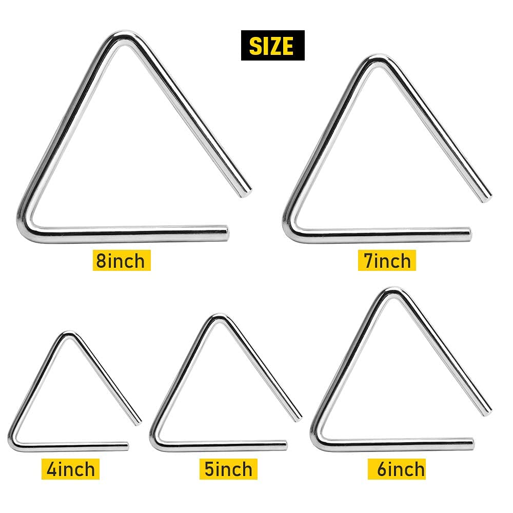 Facmogu 5 Pack Hand Percussion Triangles with Strikers, 5 Sizes, 4" 5" 6" 7" 8" Musical Steel Triangle Instruments for Music Learning Practicing Enlightenment
