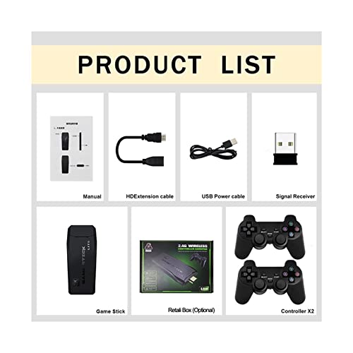 gift 2.4G Controller Plug And Play Video Game Console 4K HD Built-in 10000 Games PS1/FC/GBA Wireless Controller Retro Game Console Game Stick Christmas Gif ( Color : B 64G-10000 games , Size : 1 )