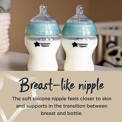 Tommee Tippee Anti-Colic Baby Bottle, Slow Flow Breast-Like Nipple and Unique Anti-Colic Venting System, 9oz, 1 Count, Clear