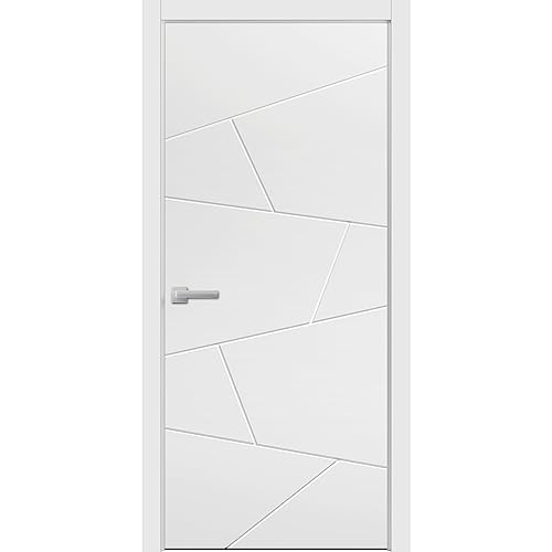 Solid French Door 18 x 80 inches | Planum 0990 Painted White | Single Regular Panel Frame Trims Handle | Bathroom Bedroom Sturdy Doors