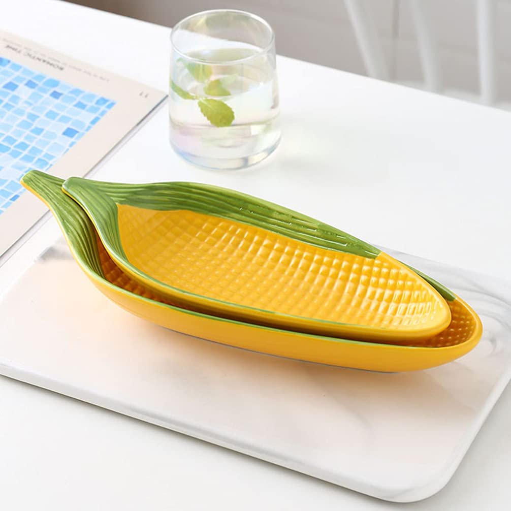 FOMIYES Ceramic Corn Trays, Corn on The Cob Dish, The Cob Porcelain Corn Dishes Corn Holders Appetizers Plate for Home and Kitchen