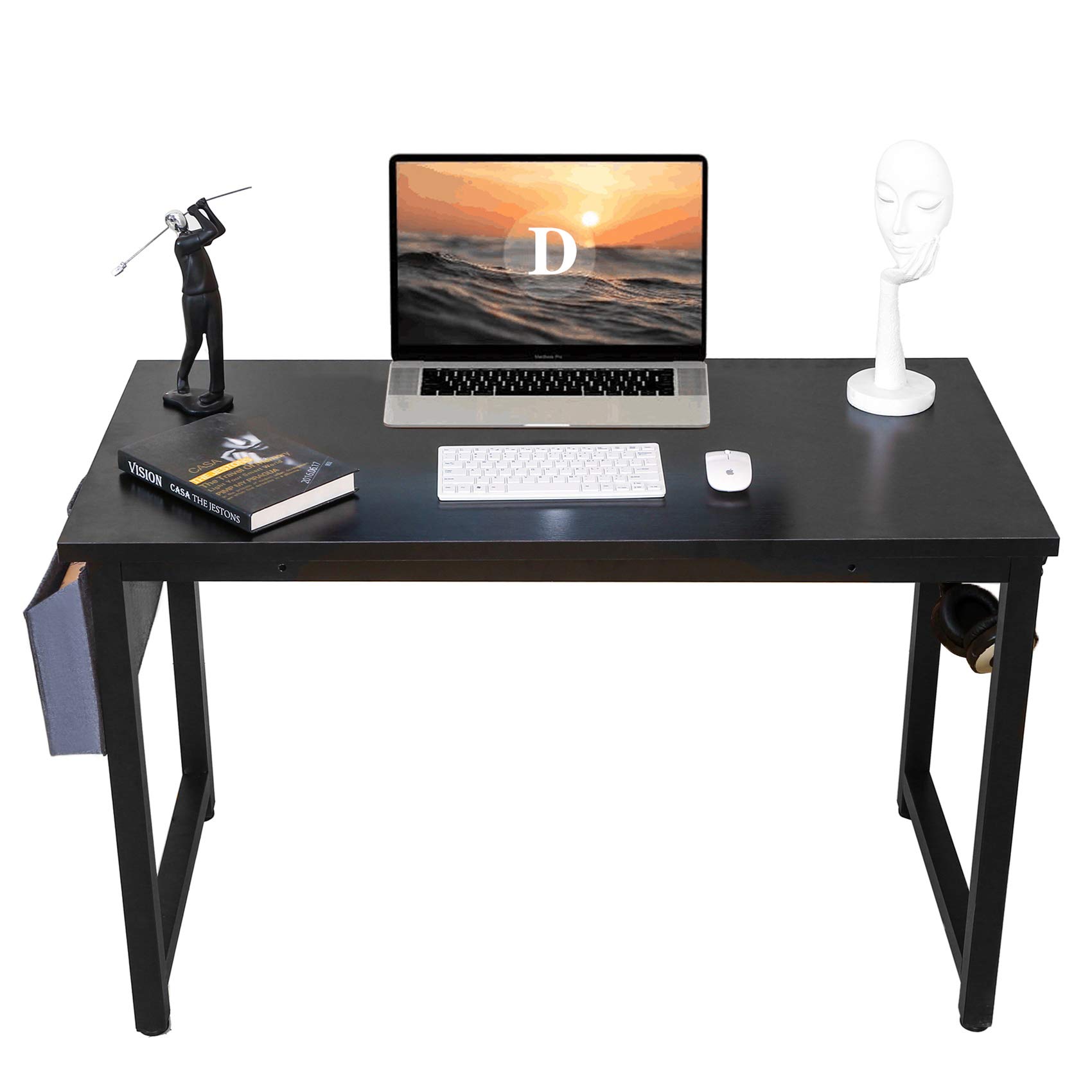DOUBLERUI Computer Desk 47" Modern Sturdy Office Desk PC Laptop Notebook Writing Table for Home Office Workstation with Storage Bag,Black