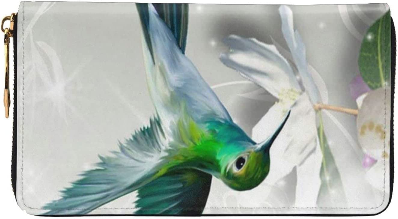 Hummingbird Gathering Honey Leather Wallet Long Clutch Purse Fashion Wristlet Handbag
