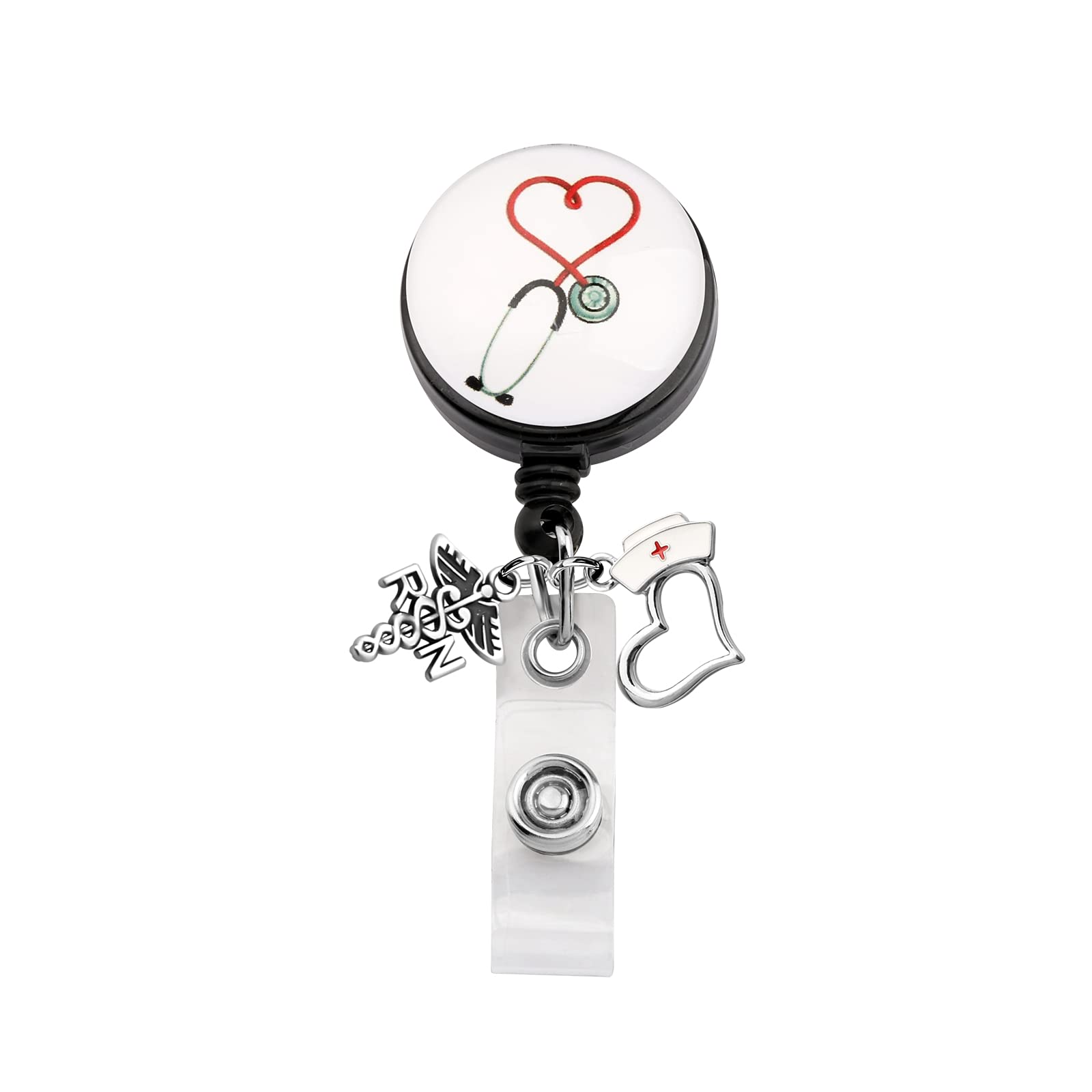 FEELMEM RN Nurse Medical Stethoscope Retractable Badge Holder Reel Clip RN Students Gift Nurses Practitioner Jewelry New Registered Nurse Gift (RN)