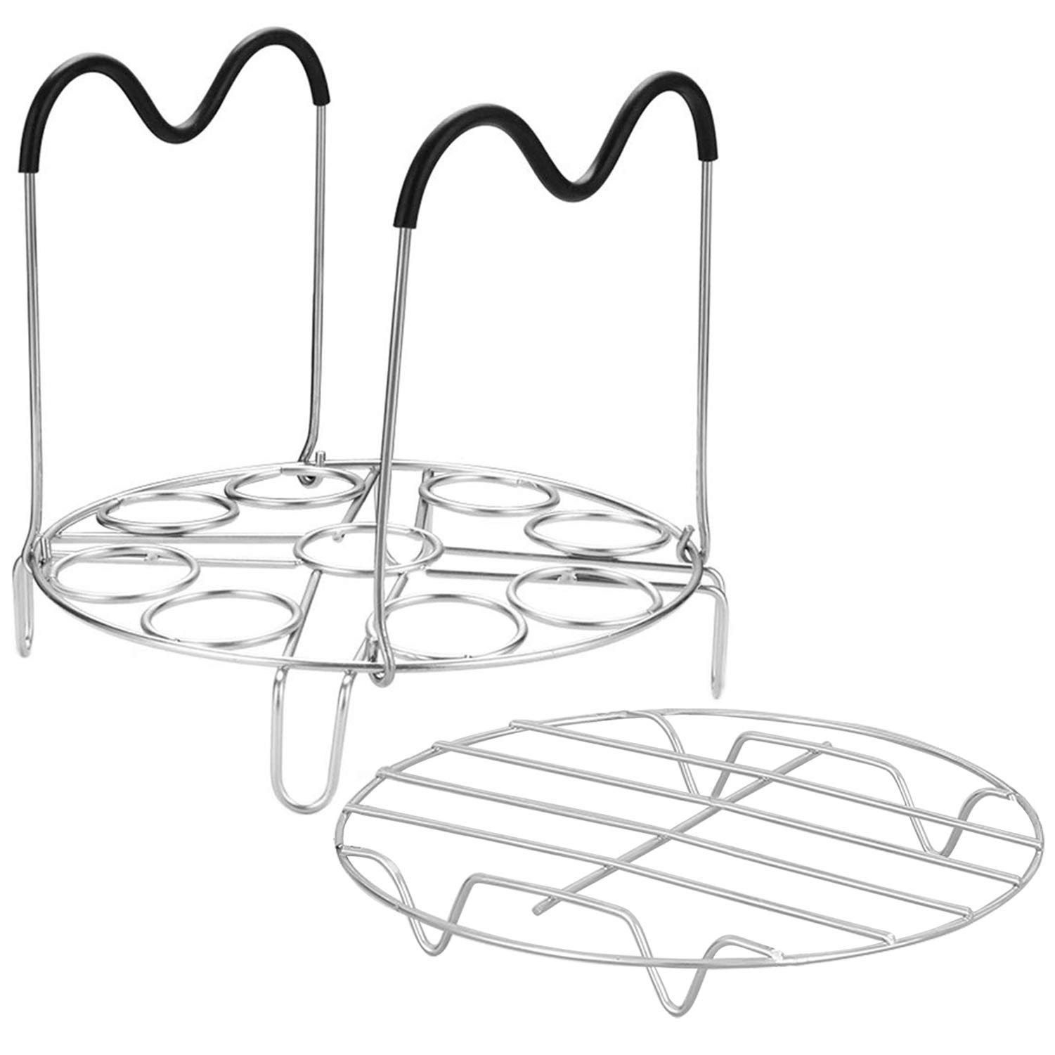 Steamer Cooling Rack Trivet Accessory Set, Include 9-holes Egg Steamer Cooking Rack with Heat Resistant Silicon Handles & Compatible for 6, 8 Quart Pressure Cooker Trivet, Instant Pot Accessories