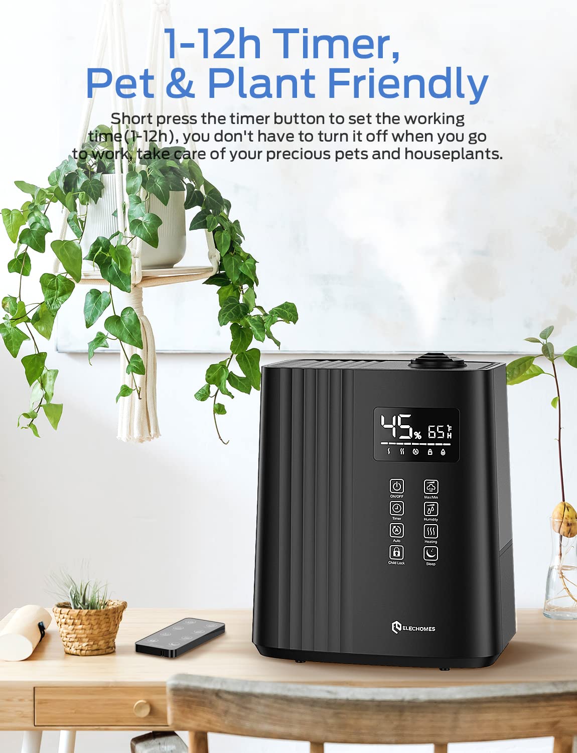 Elechomes SH8830 Humidifier, 6.5L(1.72Gal) Top Fill Warm and Cool Mist Humidifiers for Bedroom with Remote Control, 700 ml/h Max, Auto & Sleep Mode, 360° Nozzle, Auto Shut-Off