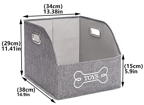 Geyecete Big Dog Toys Storage Bins Canvas Foldable Fabric Trapezoid with metal handles pet Baskets,Storage Bin Large toy box Organizer-Gray
