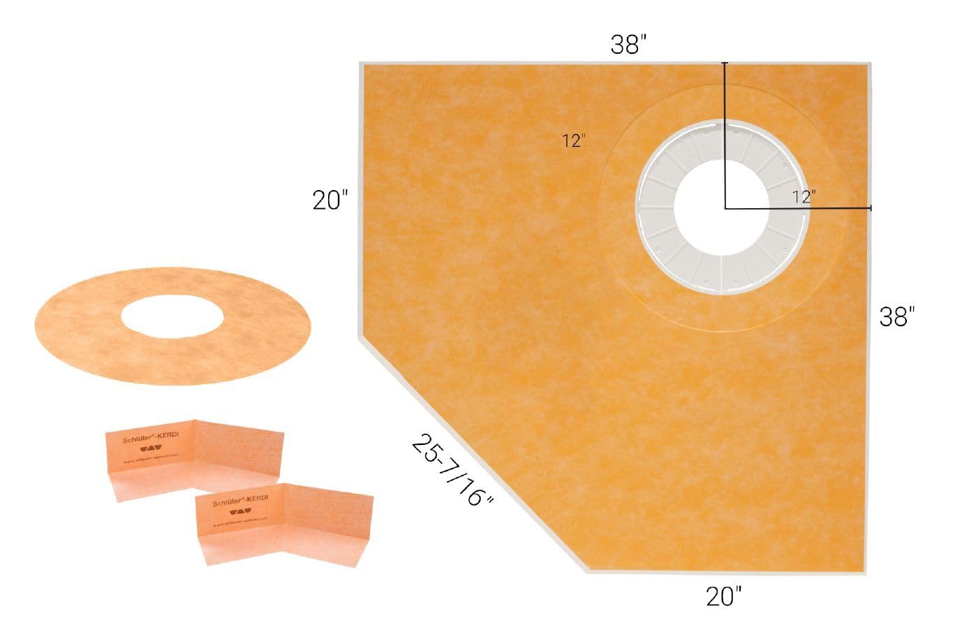 Schluter Kerdi Prefabricated Sloped Shower Tray - Waterproof, Ready to Tile - Lightweight Polystyrene, 38" Length, 38" Width, Off-Center Outlet Position - KST965NA/BF