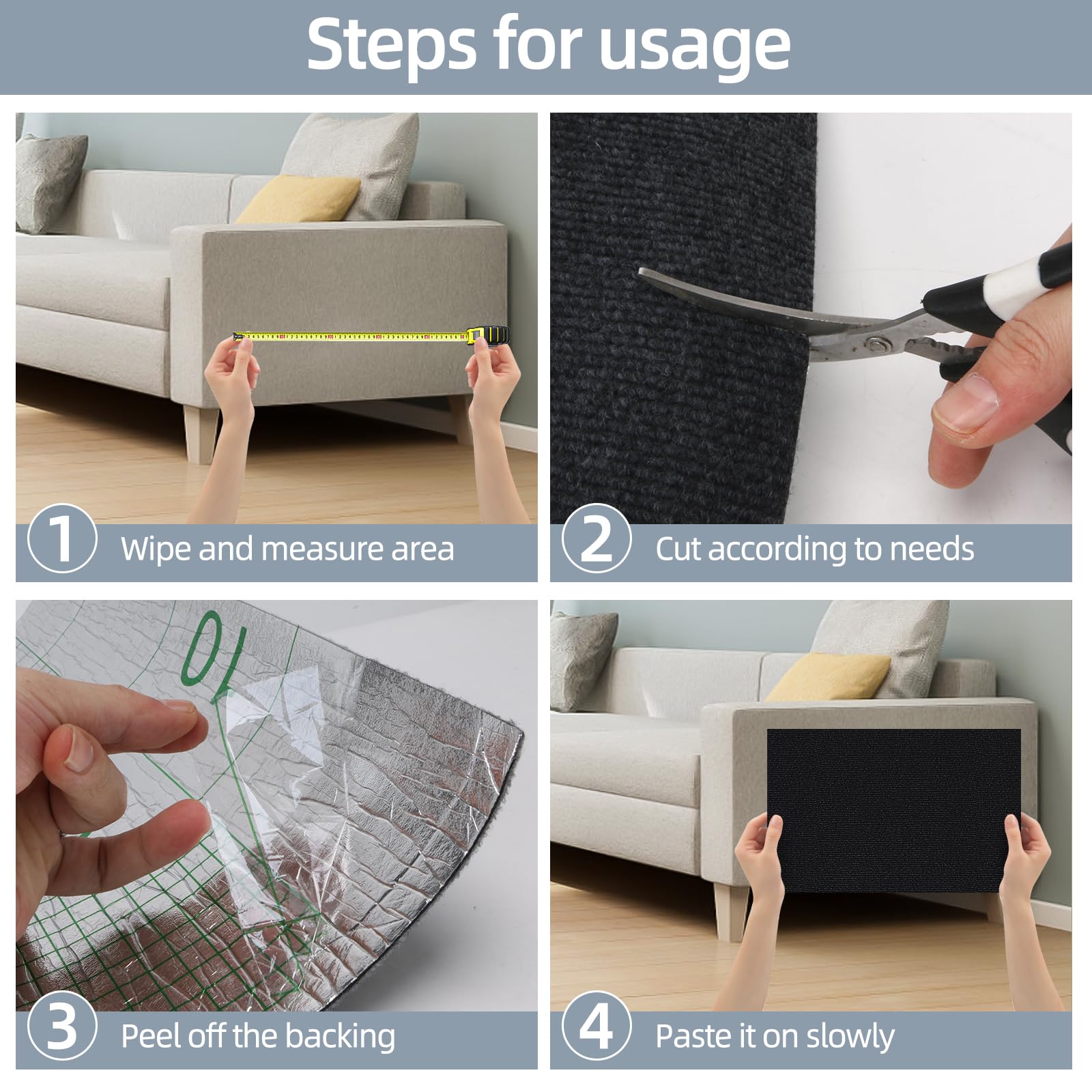 XUYEDOGLSH Cat Scratch Mat,Cat Scratch Carpet Trimmable Self-Adhesive Cat Scratch Pad,Decorative Cat Tree Shelf,Cat Wall,Cat Scratching Post,Cat Couch Protector 78.7"x15.8"(Black)