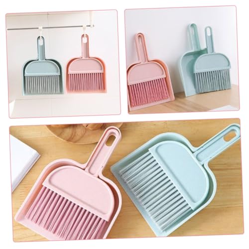 MUCKLILY 2pcs Kids Mini Broom and Dustpan Set Handheld Cleaning Tool for Desktops and Pet Areas Small Whisk Broom and Dustpan Pink and Blue