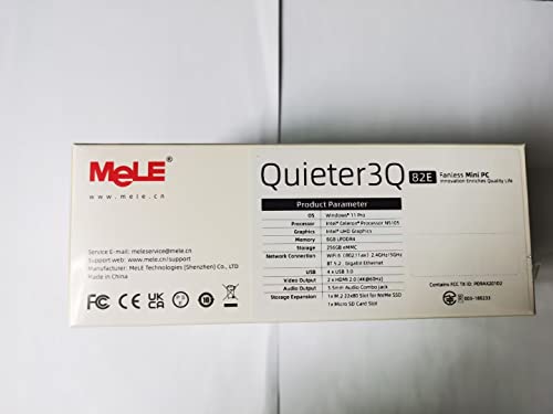 MeLE Quieter3Q Fanless Mini PC Celeron N5105 8GB 256GB, Windows 11 pro Tiny Desktop HDMI Gigabit Ethernet,Business Media Micro PC with Unlock Bios Auto Power on, SSD PXE VESA Mount