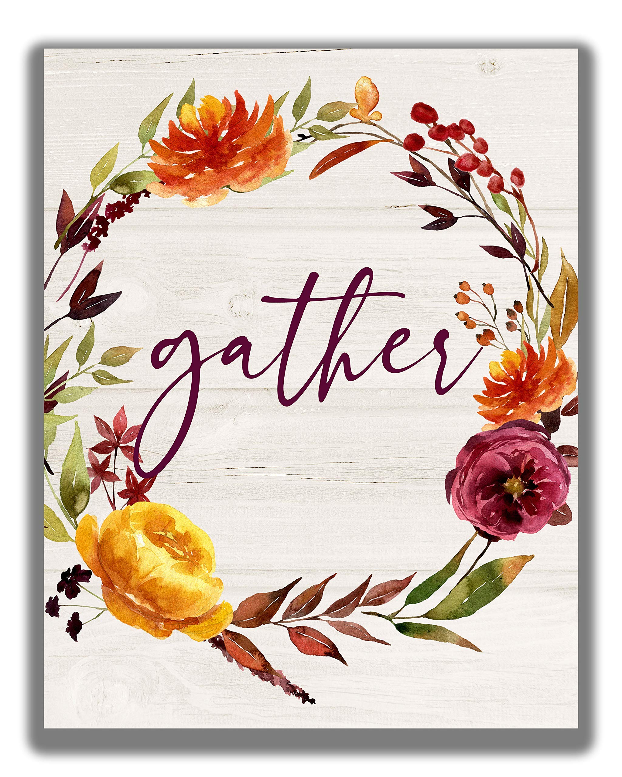 Fall or Thanksgiving āGatherā No.16 Wall Art Print - 11x14 UNFRAMED Watercolor Home Decoration Picture Perfect for Farmhouse, Rustic, Vintage, Cottage, Country Decor.