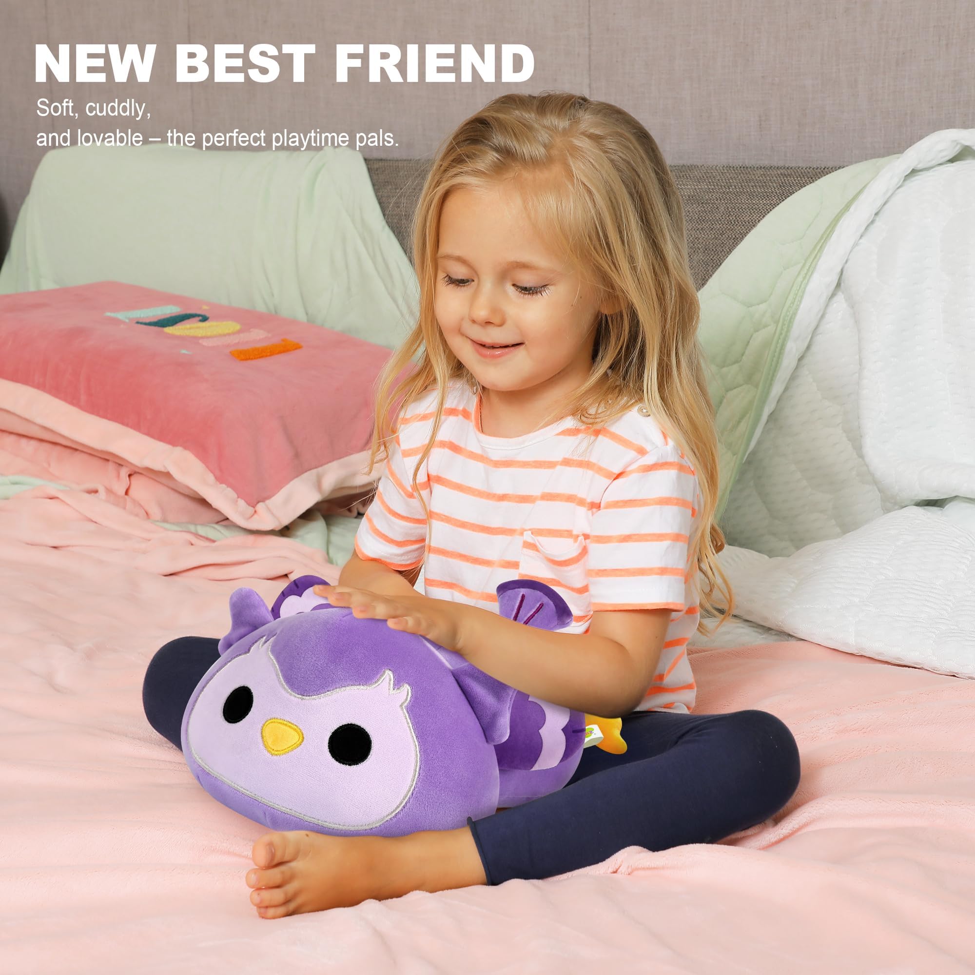 Onsoyours Cute Owl Plushie, Soft Stuffed Owl Squishy Plush Animal Toy Pillow for Kids (Purple Owl, 12")