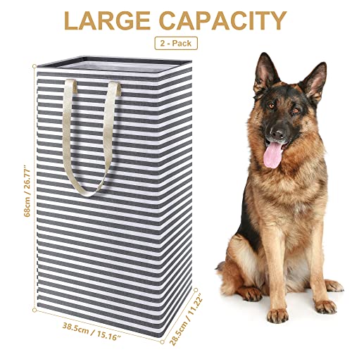 QEIDLHF 2-Pack Laundry Hamper 75L Basket Collapsible Large Clothes Storage Basket with Easy Carry Handles Freestanding Waterproof Clothes Hamper for Clothes Toys Organizer, Grey