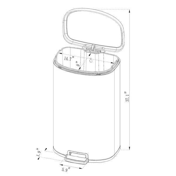 OTLEY 45L D Shape Step Trash Can,Heavy Duty Hands-FreeStainless Steel Commercial/Kitchen Step Trash can, Fingerprin.