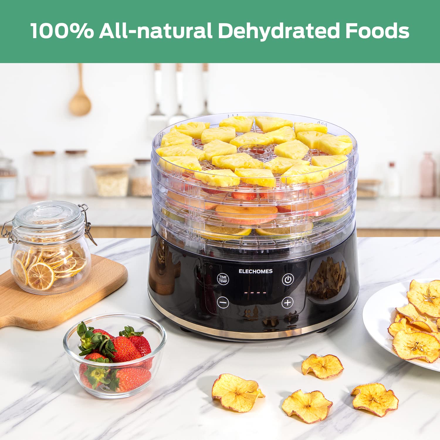 Food Dehydrator, Elechomes Upgraded 6-Tray Dryer for Beef Jerky, Meat, Fruit, Dog Treats, Herbs Vegetable, Digital Time & Temperature Control, Overheat Protection Fruit Roll Sheet Included, BPA Free
