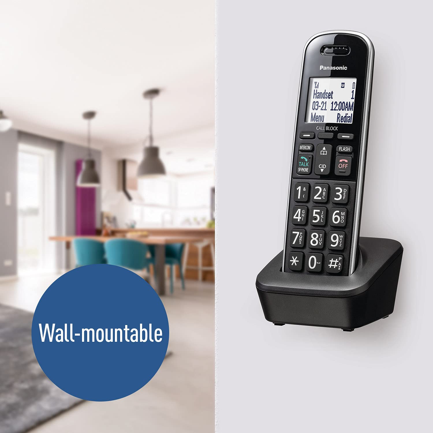 Panasonic Expandable Corded/Cordless Phone System with Answering Machine and One Touch Call Blocking β 2 Handsets - KX-TGB852B (Black)