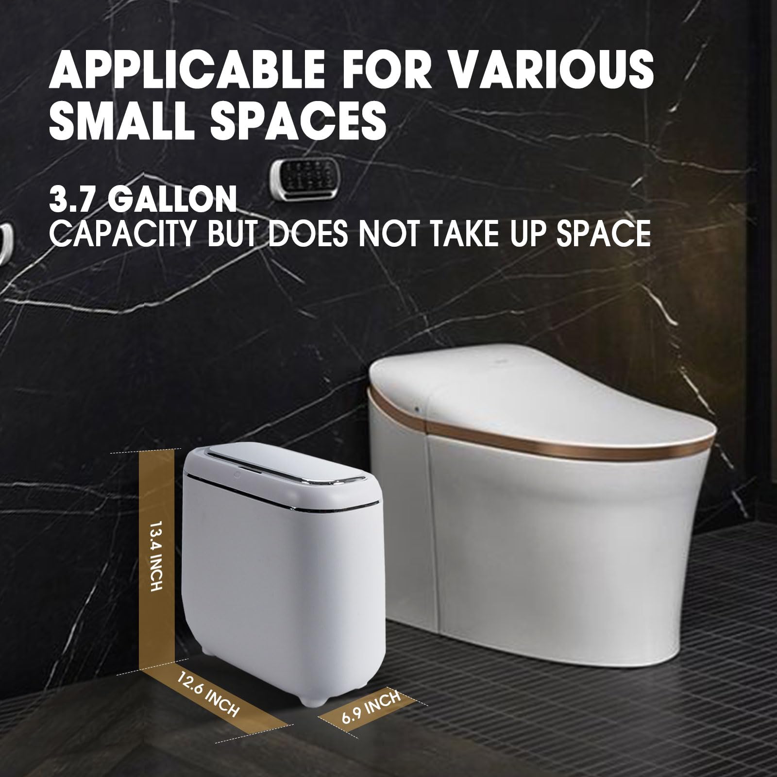 latafile 3.7 Gallon Smart Bathroom Trash Can, Touchless Motion Sensor Garbage Can with Lid, for Bathroom, Office, rv, Bedroom, Living Room, White 8661