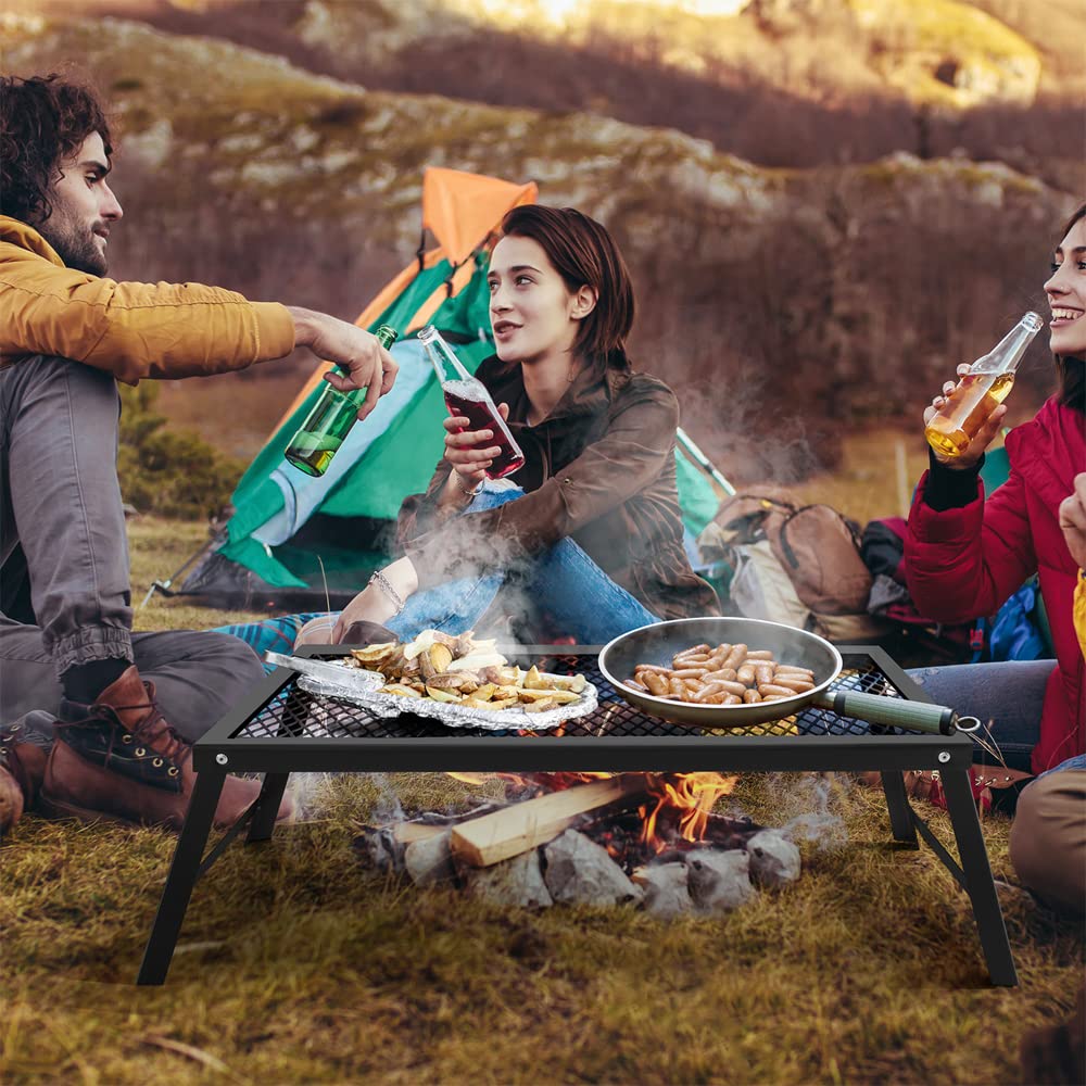 Folding Campfire Grill Heavy Duty Steel Grate with Legs Portable Over Fire Camp Grill for Outdoor Cooking Grill Traveling Picnic, Black (21.6" x 11.8")