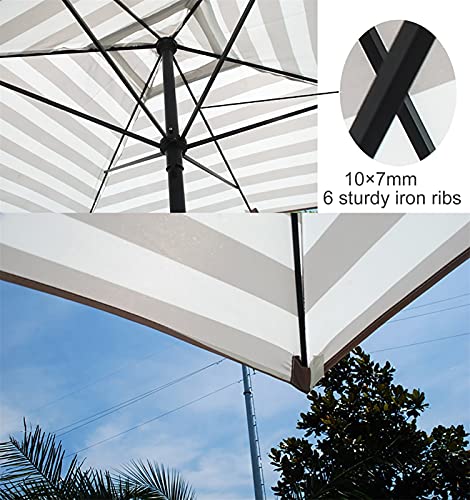 Patio Umbrella Portable White and Light Brown Striped Pool Patio Umbrella, Rectangle Outside/Beach/Market Table Umbrella, Garden Umbrella Parasol