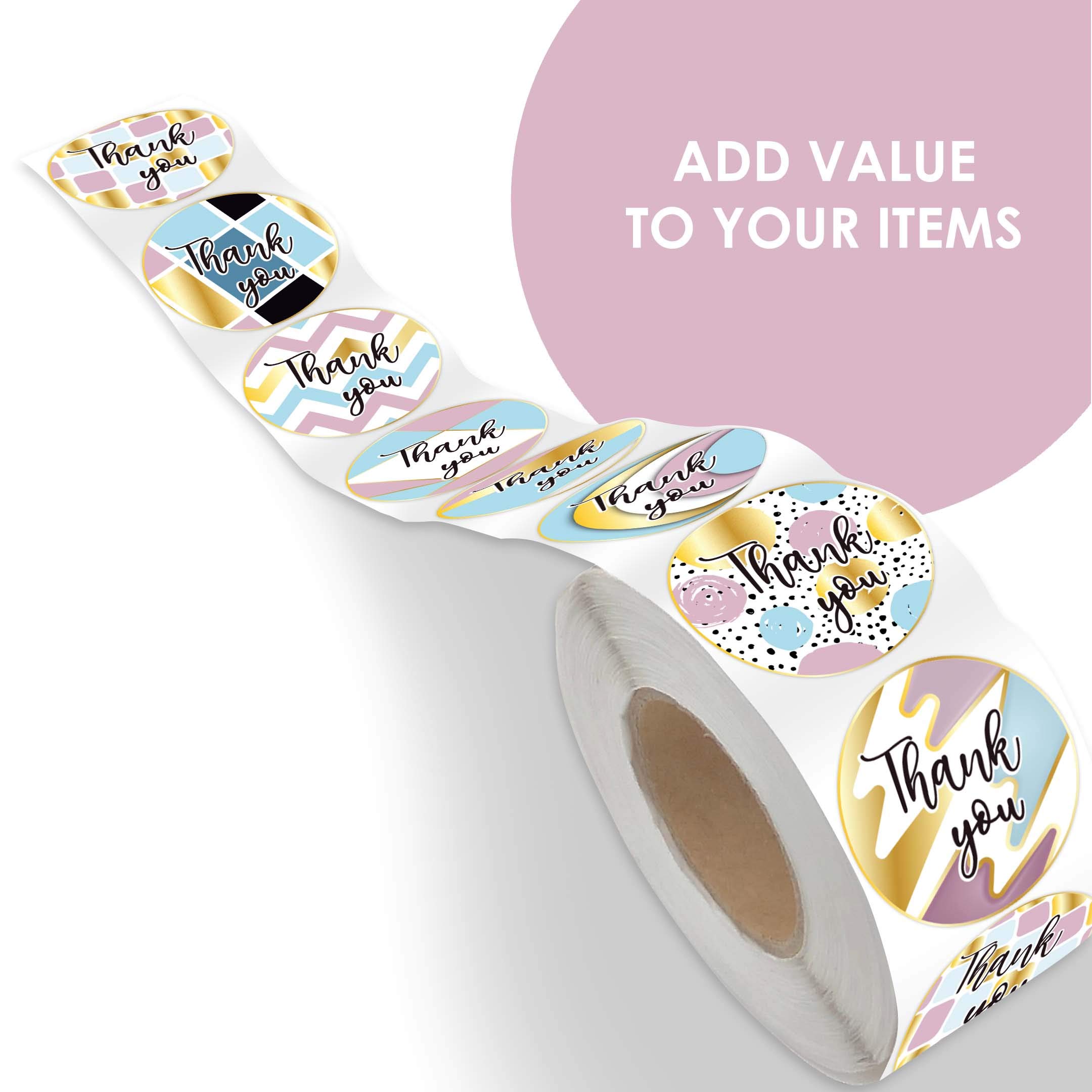 EL Nido 600pcs 1.5" Thank You Stickers / 8 Different Designs with Gold Foil / 600 Thank You Stickers Per Roll/Roll Sticker Supplies for Business Packaging (8 Design Roll Stickers, 600pcs)