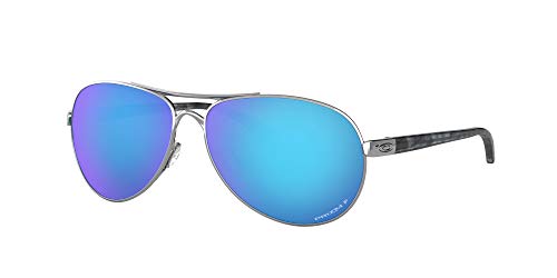 Oakley Women's OO4079 Feedback Aviator Sunglasses, Polished Chrome/Prizm Sapphire Iridium Polarized, 59 mm