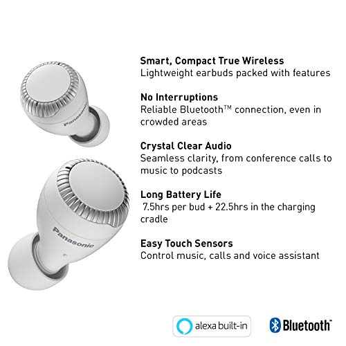 Panasonic True Wireless Earbuds | Bluetooth Earbuds|IPX4 Water Resistant | Small, Lightweight | Long Battery Life, Alexa Compatible | RZ-S300W (White)